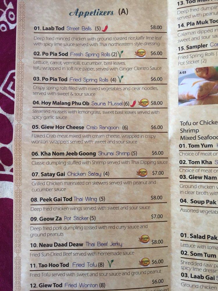 Menu at Dusit Thai Cuisine restaurant, Newport