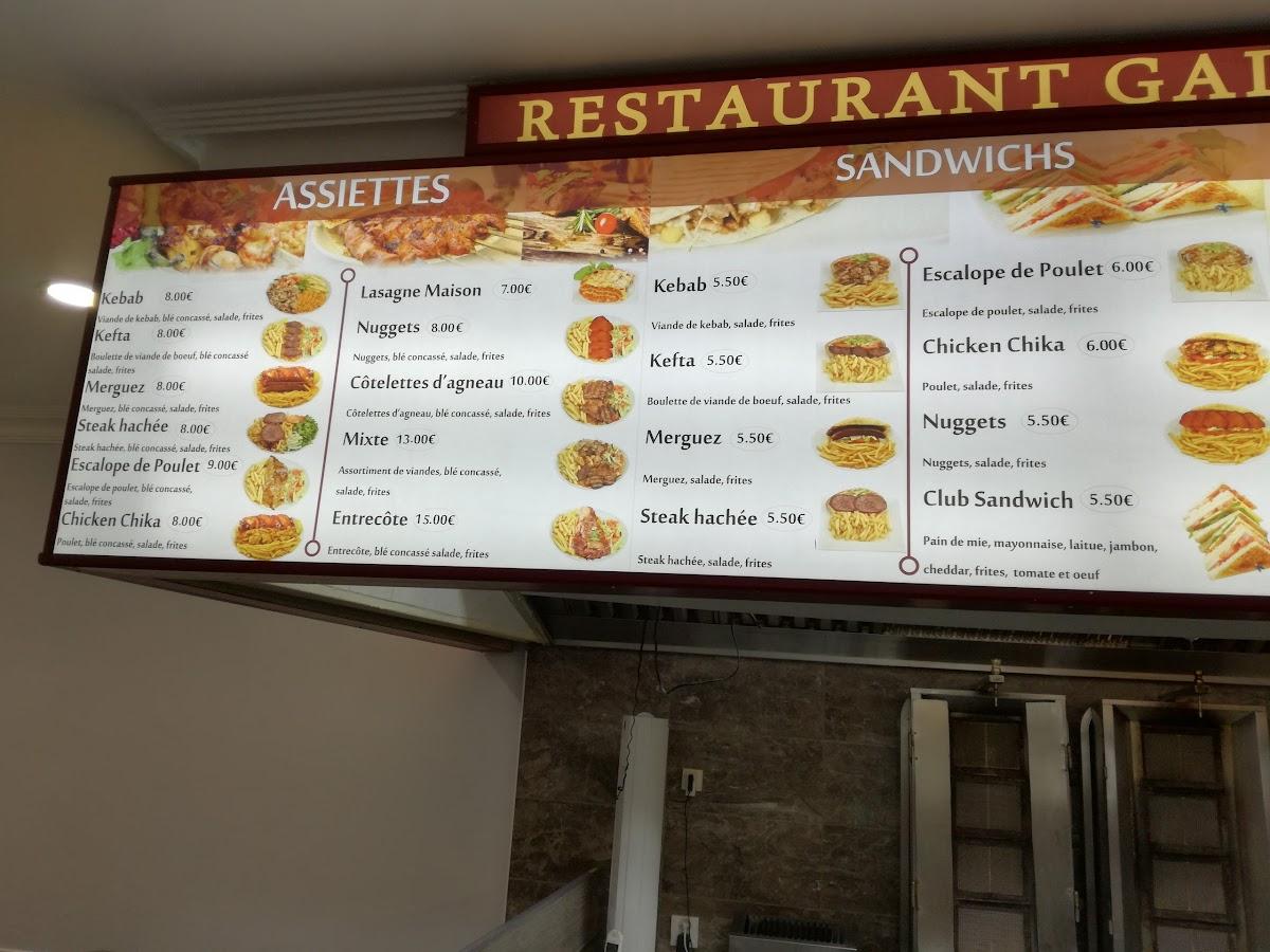 Menu at Galatasaray fast food, Laon