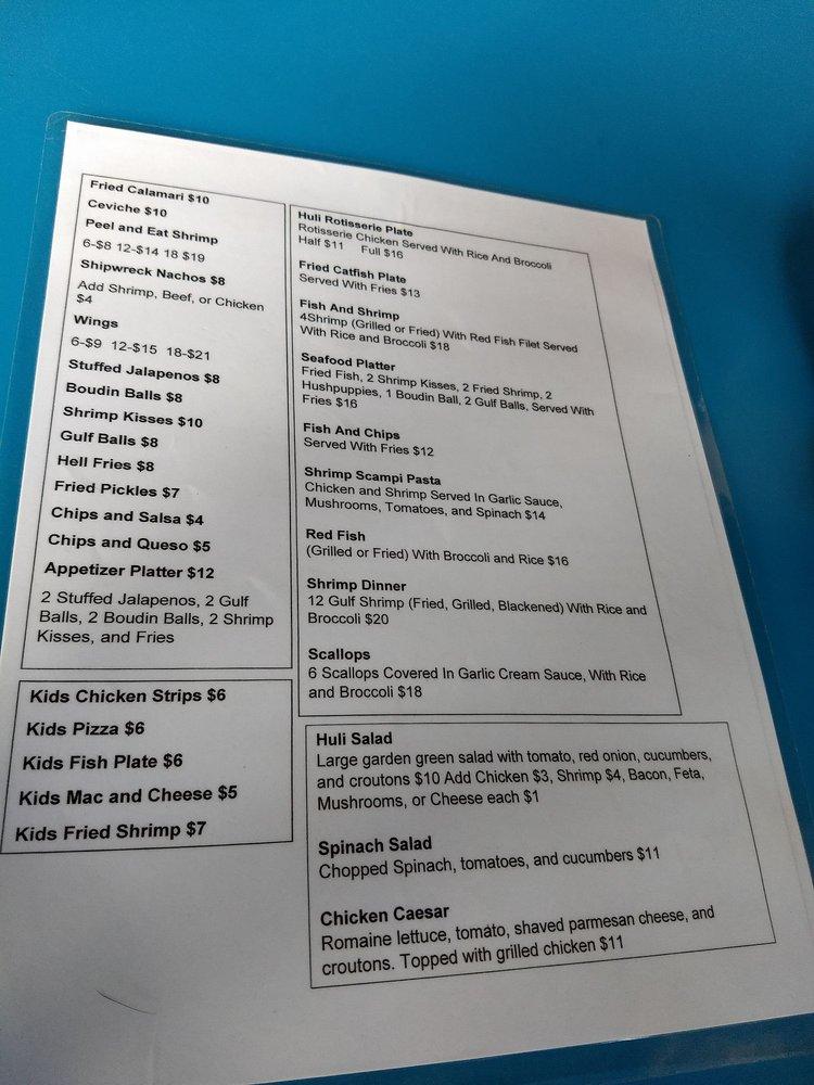 Menu at Huli Huli Hut restaurant, Galveston