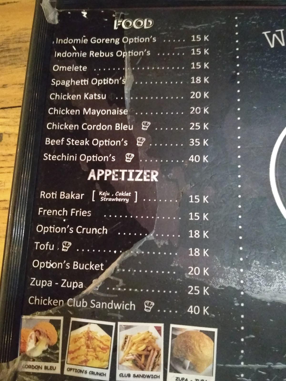 Menu at Option's House cafe, Pembataan