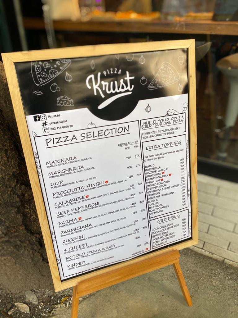 Menu at Pizza Krust Kemang restaurant, South Jakarta