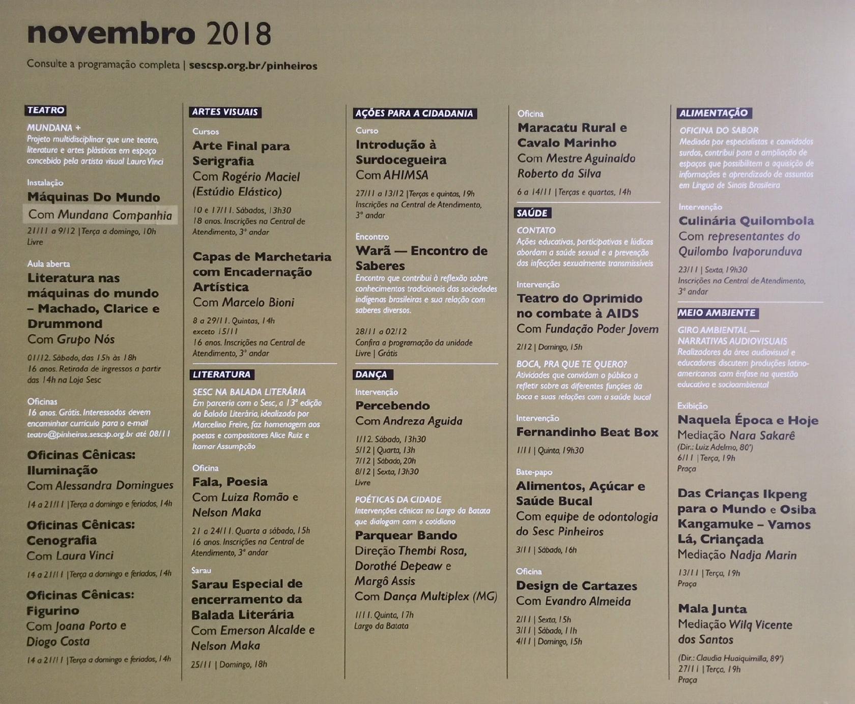 Menu em Restaurante SESC Pinheiros, São Paulo