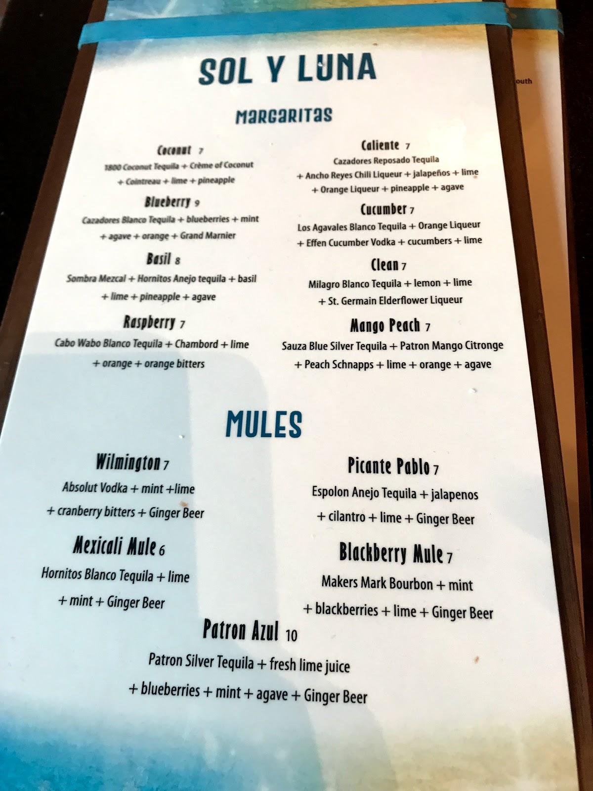 Menu at Sol y Luna pub & bar, Myrtle Beach