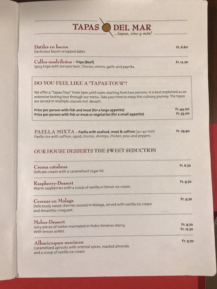 Speisekarte von Tapas del Mar Spalenburg, Basel