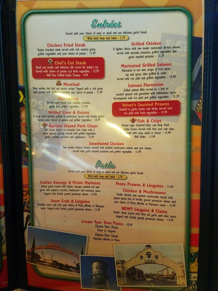 Menu at Velvet Grill & Creamery restaurant, Lodi