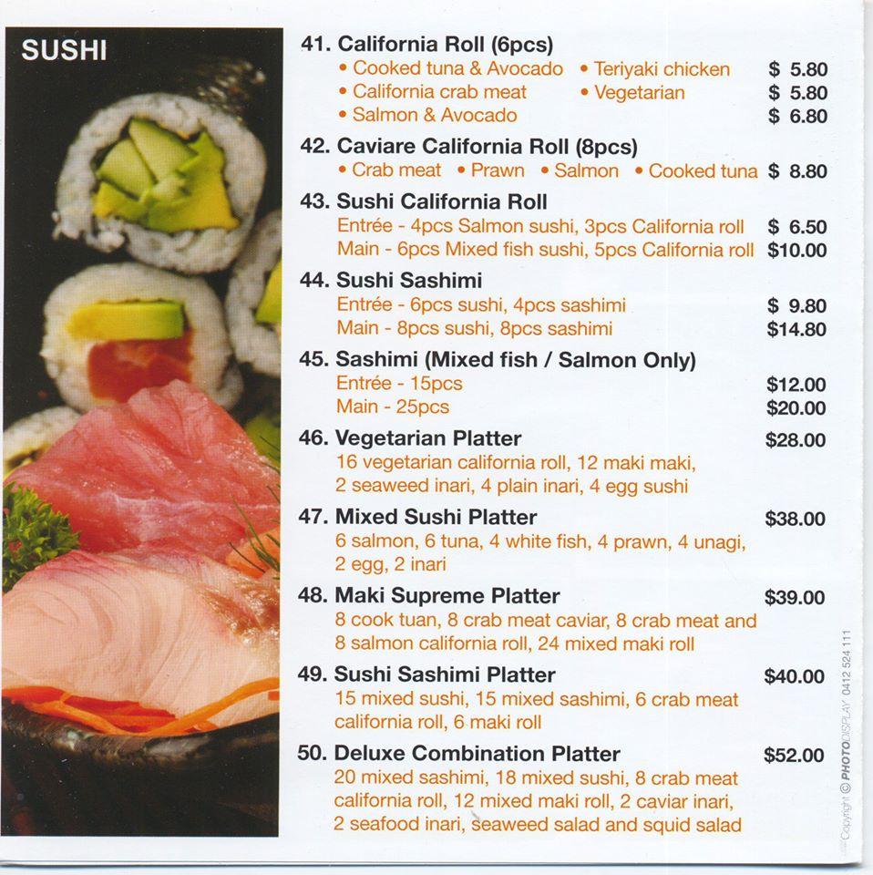 Menu at JJ Sushi restaurant, Ashburton
