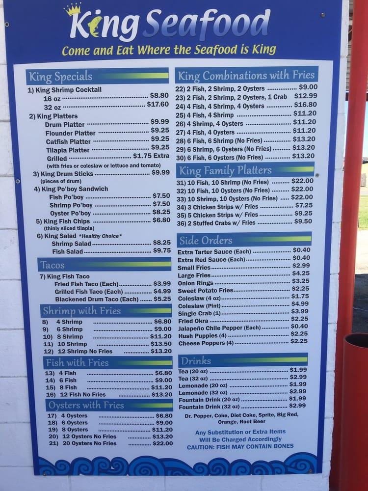 Menu at King Seafood restaurant, Corpus Christi