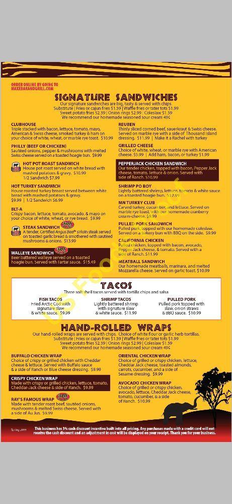 Menu at Maxx Bar & Grill, Ham Lake
