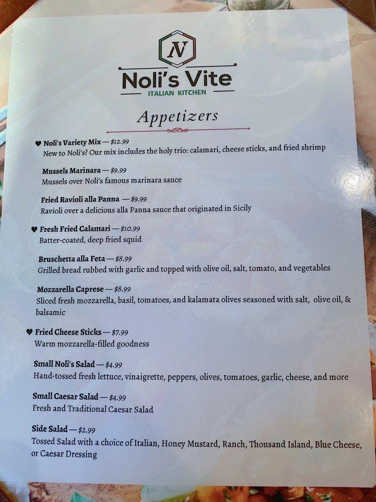 Menu at Noli's Vite pizzeria, New Braunfels