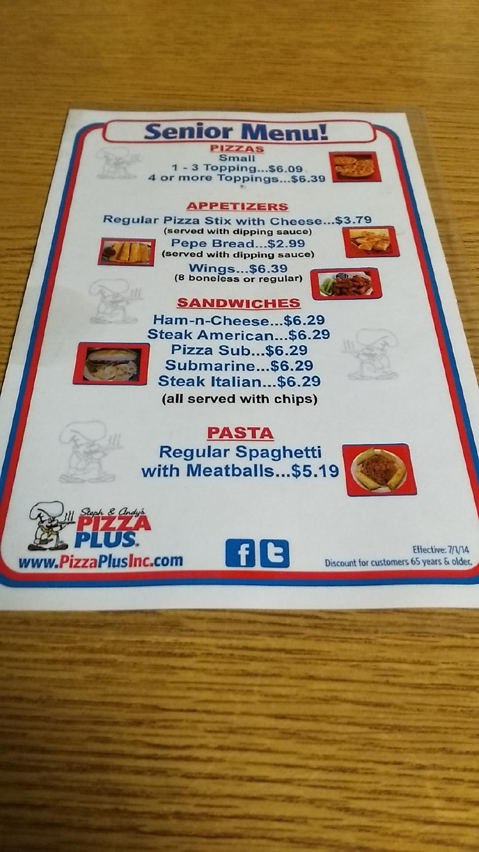 Menu at Pizza Plus pizzeria, Saint Paul
