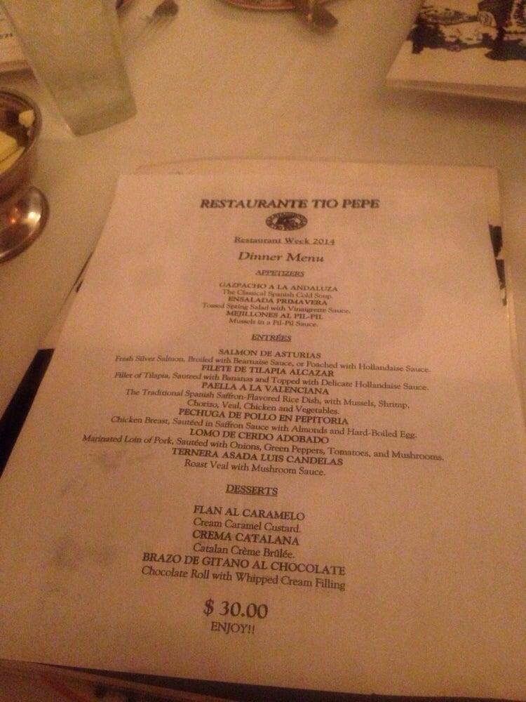 Menu at Restaurante Tio Pepe, Baltimore, 10 E Franklin St
