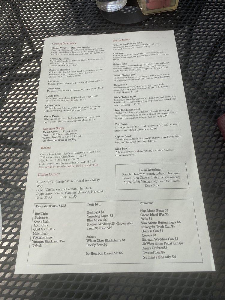 Menu at Washington Square Cafe, Burlington