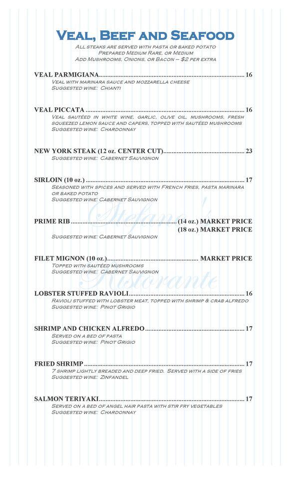 Menu at Stefano's pizzeria, Defiance