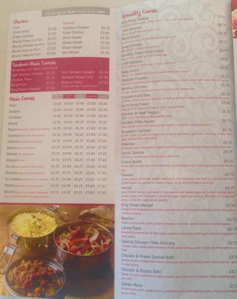 Menu at A K'S Triple Diner fast food, South Shields