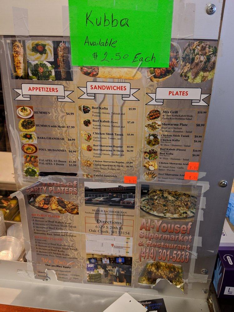 Menu at Al-Yousef Supermarket & Restaurant, Oak Creek