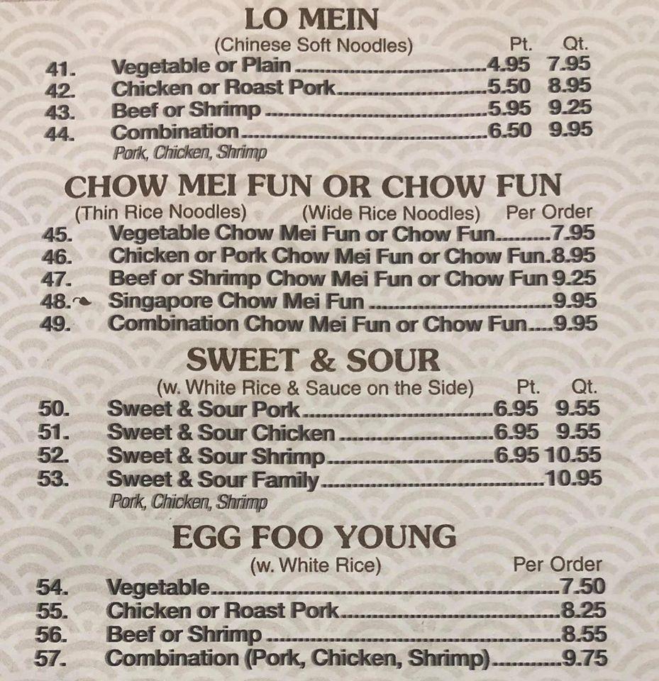 Menu at Eastern Chinese Restaurant, Winchester