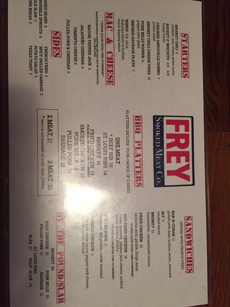 Menu at Frey Smoked Meat Co. pub & bar, New Orleans