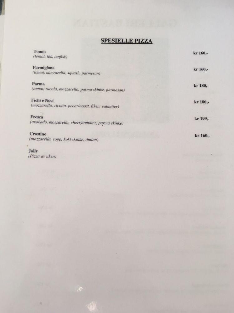 Menu at Galleri Bastian pizzeria, Oslo
