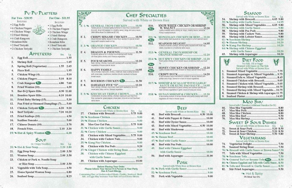 Menu at Mayflower Chinese Restaurant, Pottstown