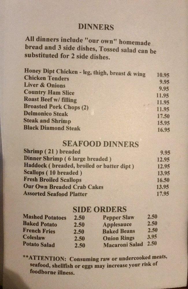 Menu at Old Turnpike Restaurant, Mifflinburg
