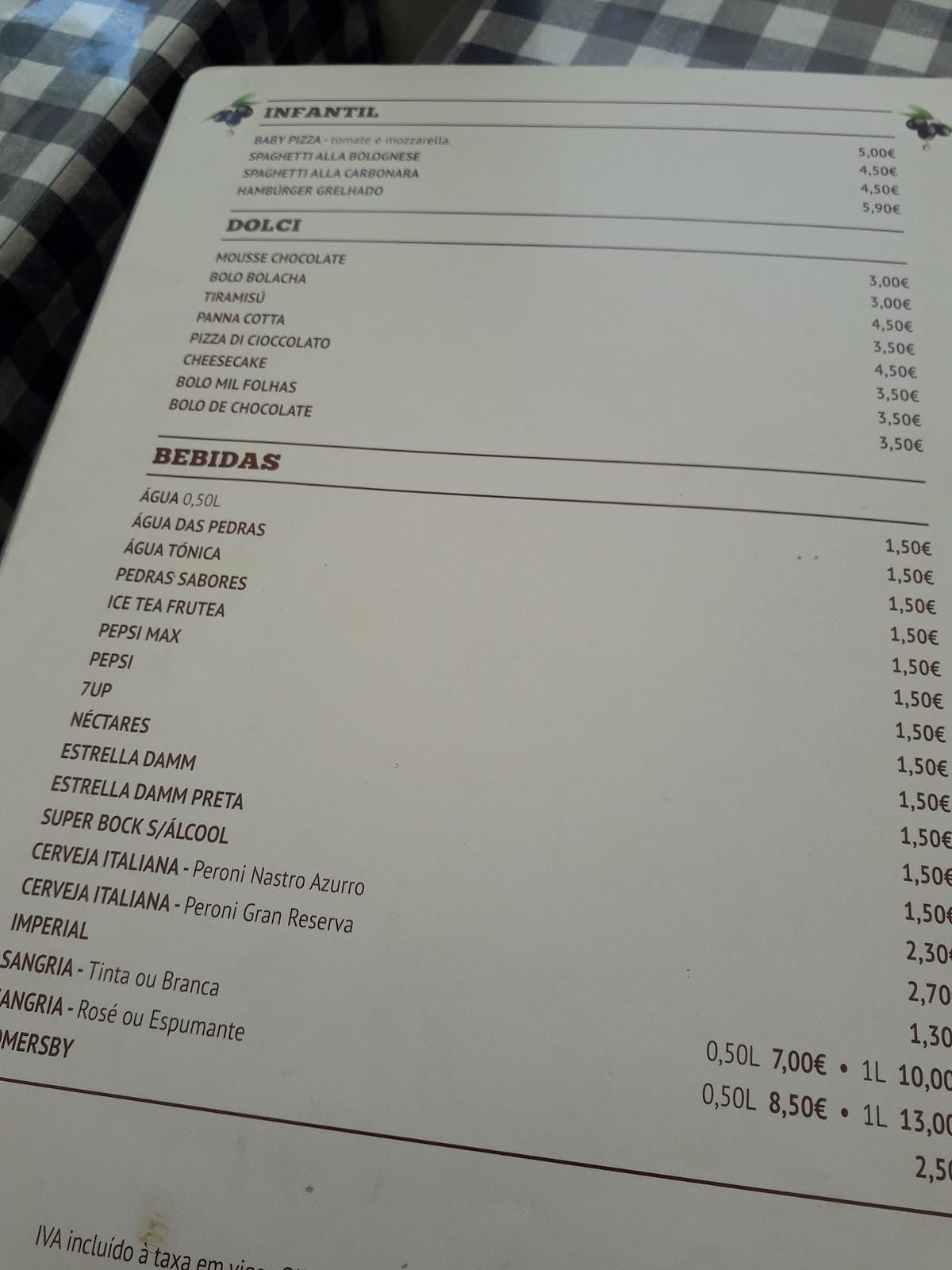 Menu at Olivo restaurant, Caxias