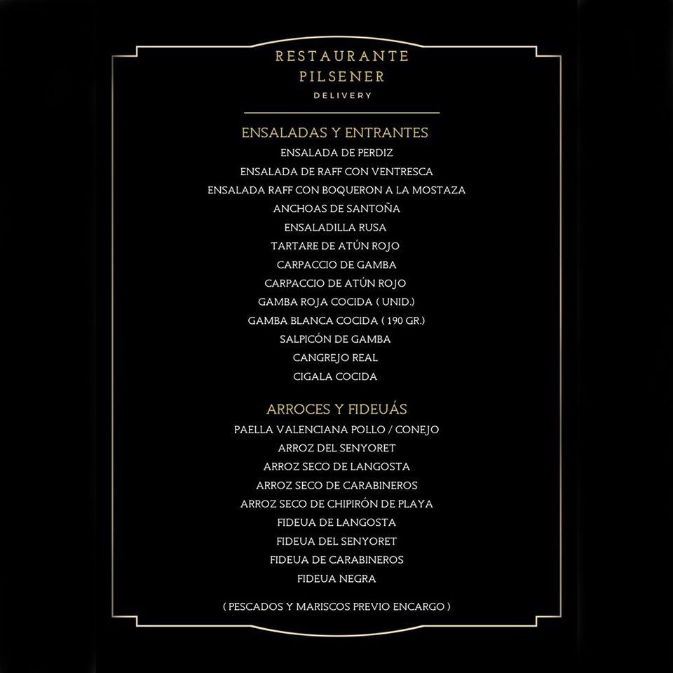 Carta de Restaurante Valencia Pilsener, Valencia
