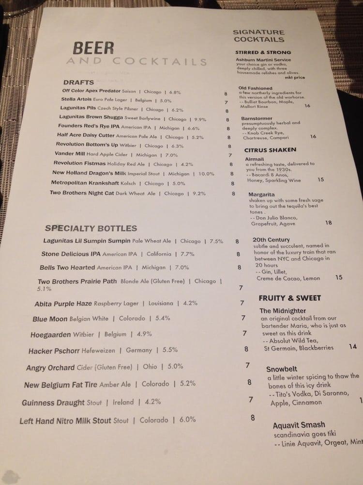 Menu at The Ashburn, An American Gastropub, Rosemont