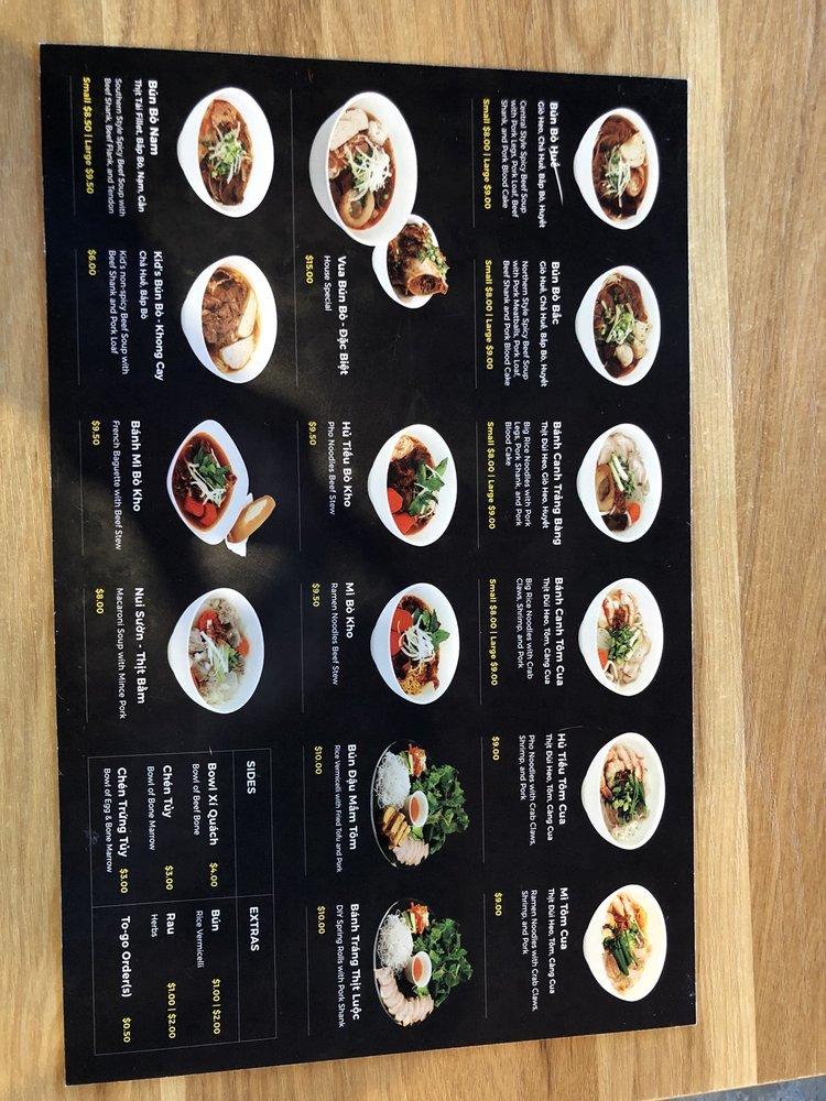 Menu at Vua Bún Bò Cali restaurant, Westminster