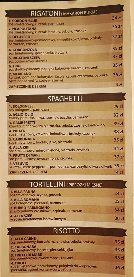 Menu at Zibi restaurant, Klodzko, Wandy 3A