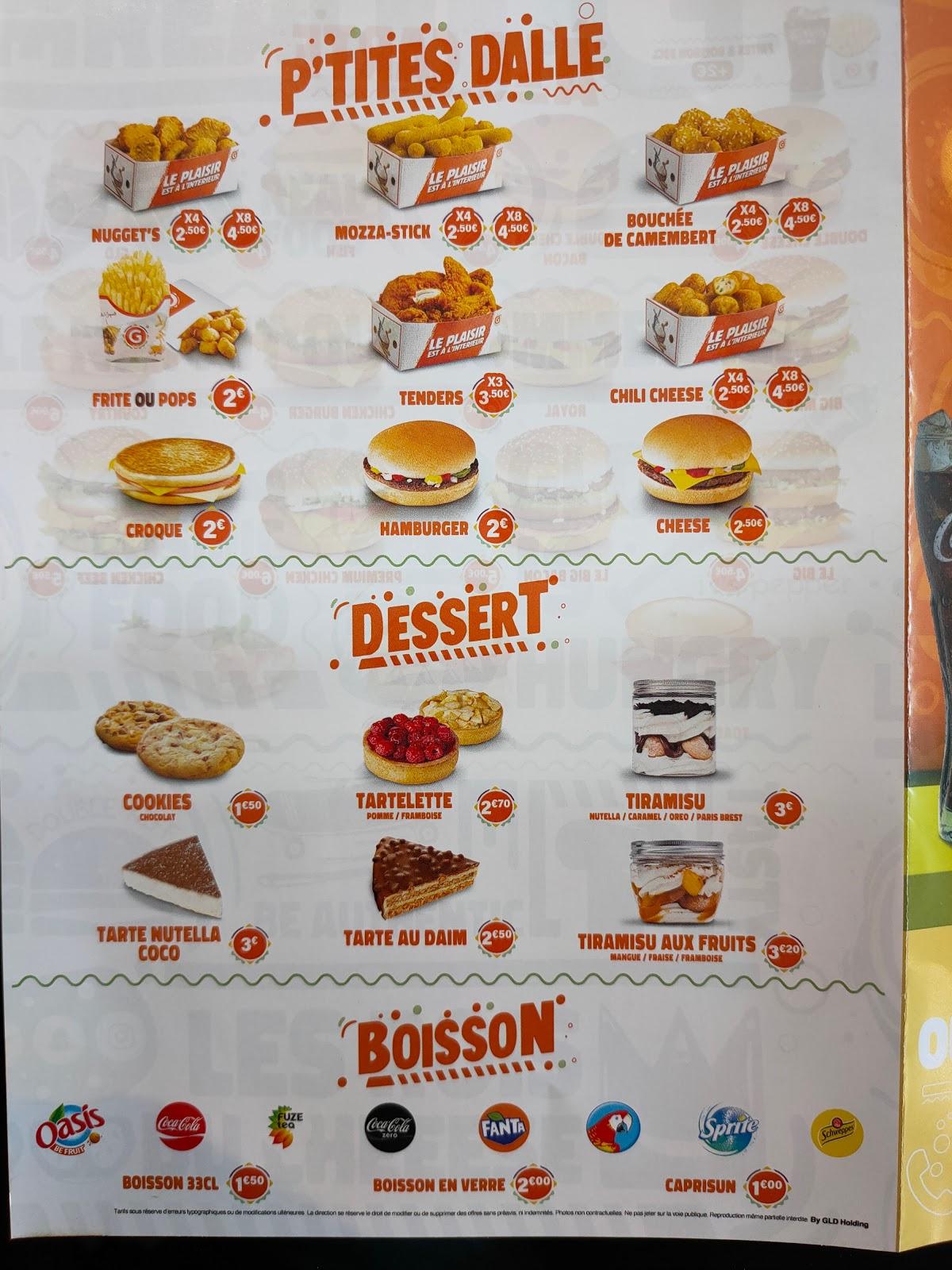 Menu au G LA DALLE - Bonneuil restaurant, Bonneuil-sur-Marne