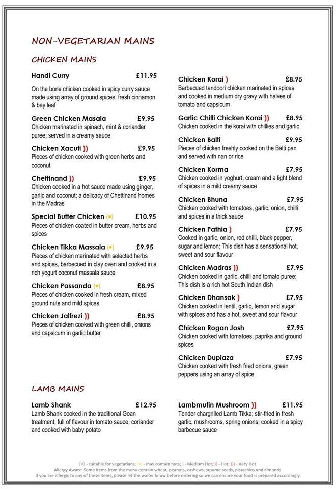 Menu at Mumbai Bay restaurant, Sturminster Newton