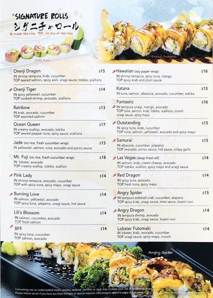 Menu at Orenji Sushi & Noodles restaurant, Issaquah, 221st Pl SE Unit ...