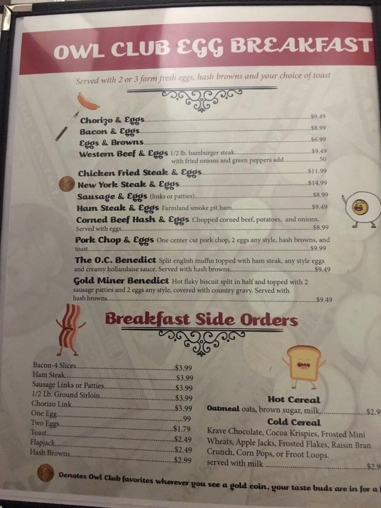 Menu at Owl Club Casino & Restaurant, Battle Mountain