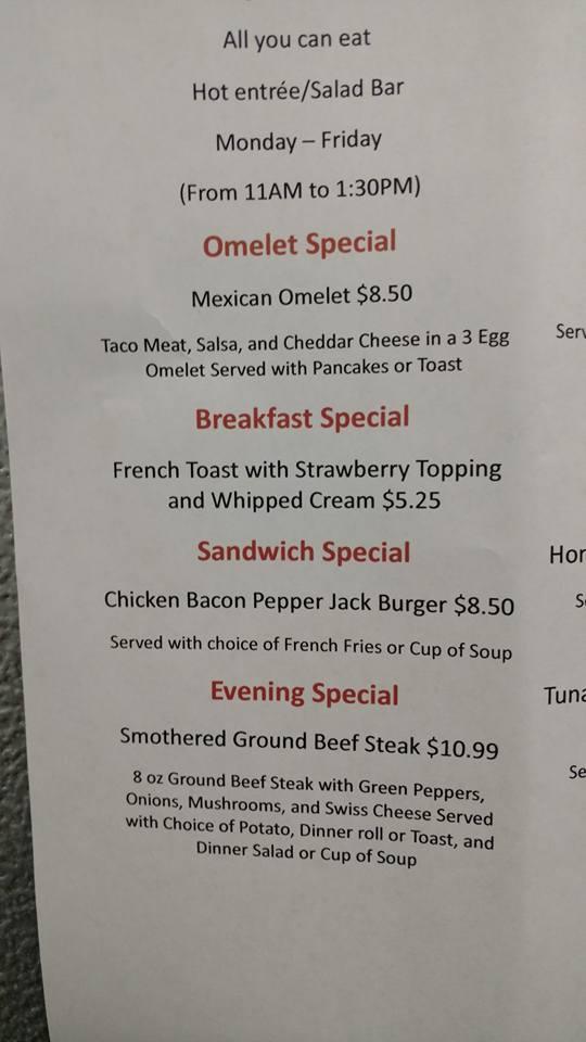 Menu at Prairie Inn restaurant, Carrington, 312 Hwy 281 NE