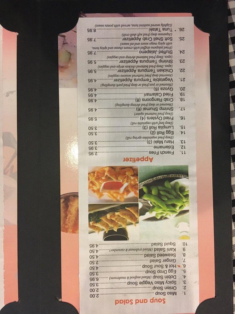 Menu at Takara Japanese Steakhouse, Ladson