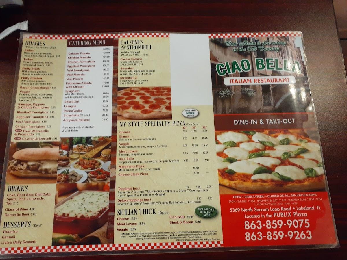 Menu at Ciao Bella Pizza & Pasta restaurant, Lakeland, N Socrum Loop Rd