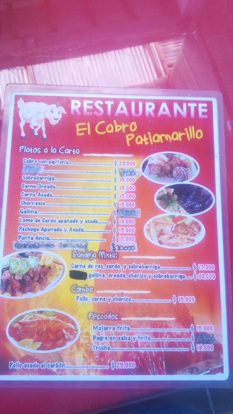 Menu at El Cabro Patiamarillo restaurant, Barichara