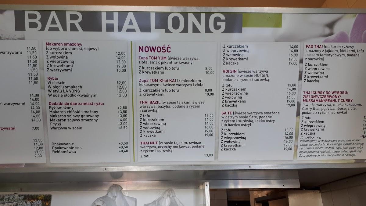 Menu at Bar Ha Long, Łódź, Radwańska