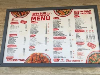 Menu at Happy Plus Chinese Restaurant, Los Angeles