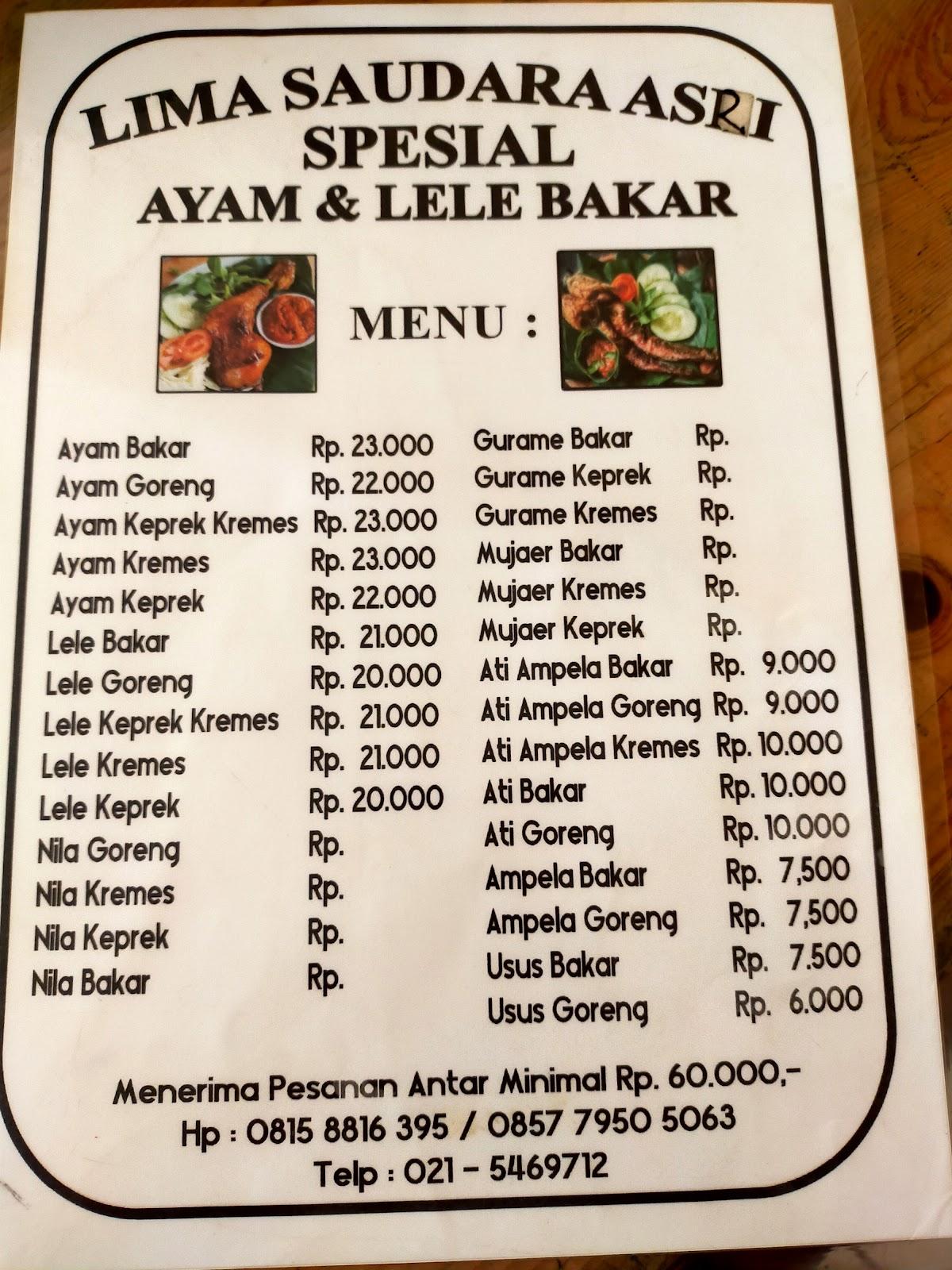 Menu at LIMA SAUDARA ASRI restaurant, Tangerang, Jalan Raya Puan Blok ...