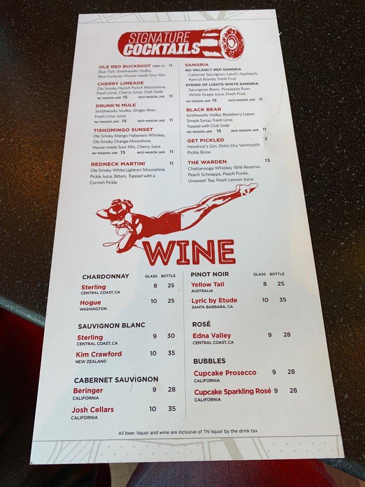 Menu at Ole Red pub & bar, Gatlinburg