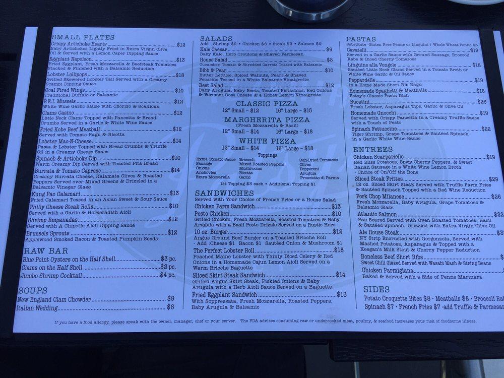 Menu at Patsy’s Pizzeria of New Rochelle, New Rochelle