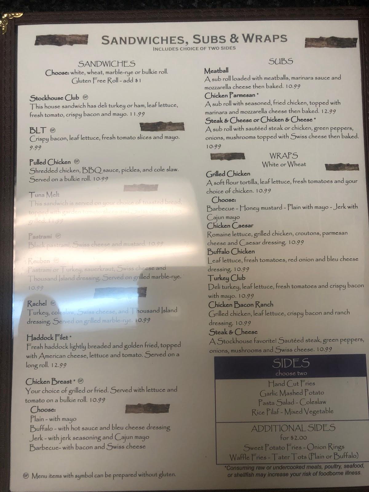 Menu at Stockhouse Restaurant & Sandbar Pub, Windham