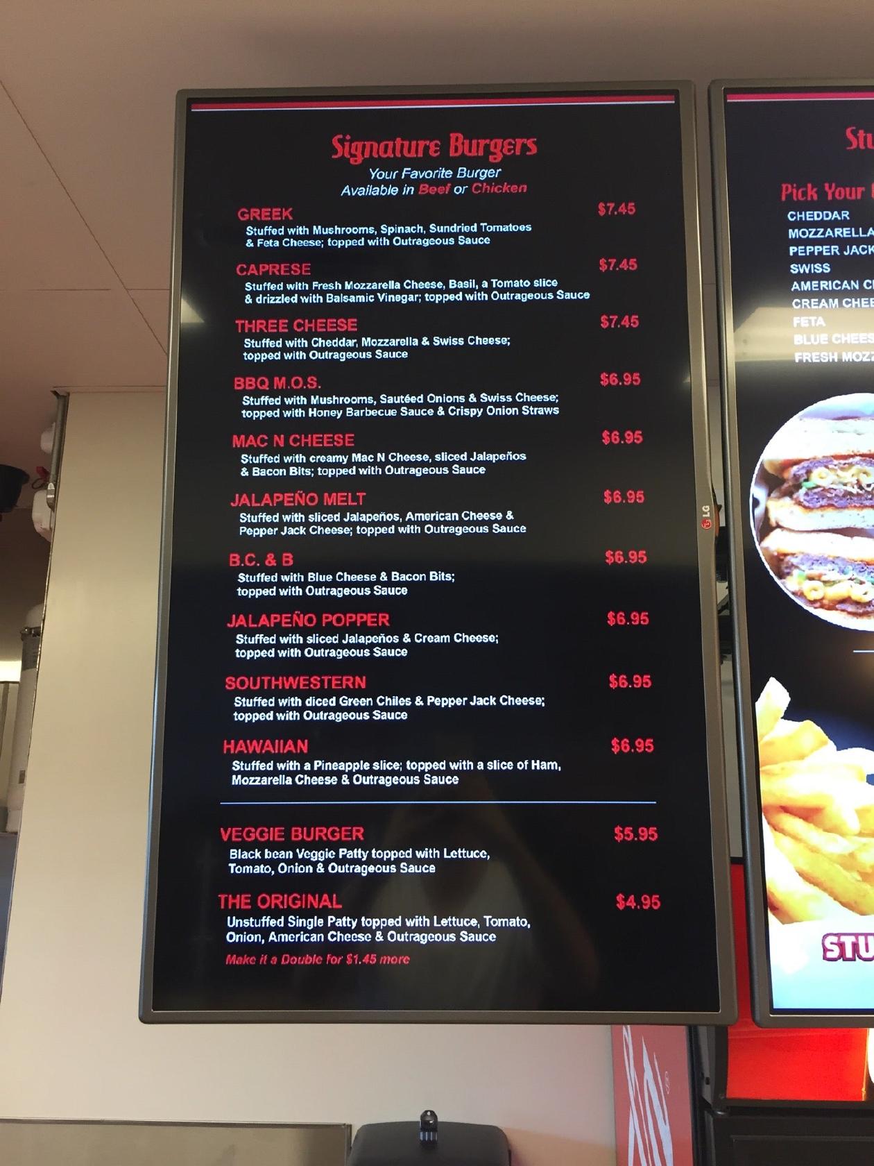 Menu at Stufrageous Stuffed Burgers restaurant, Mesa