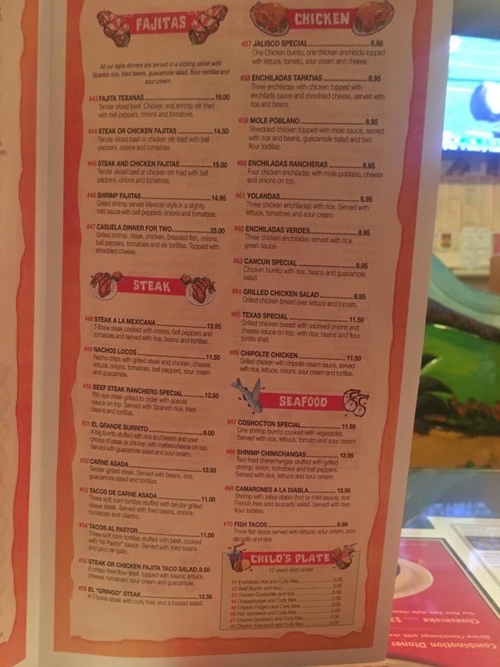 Menu at Yucatan Restaurant, Coshocton