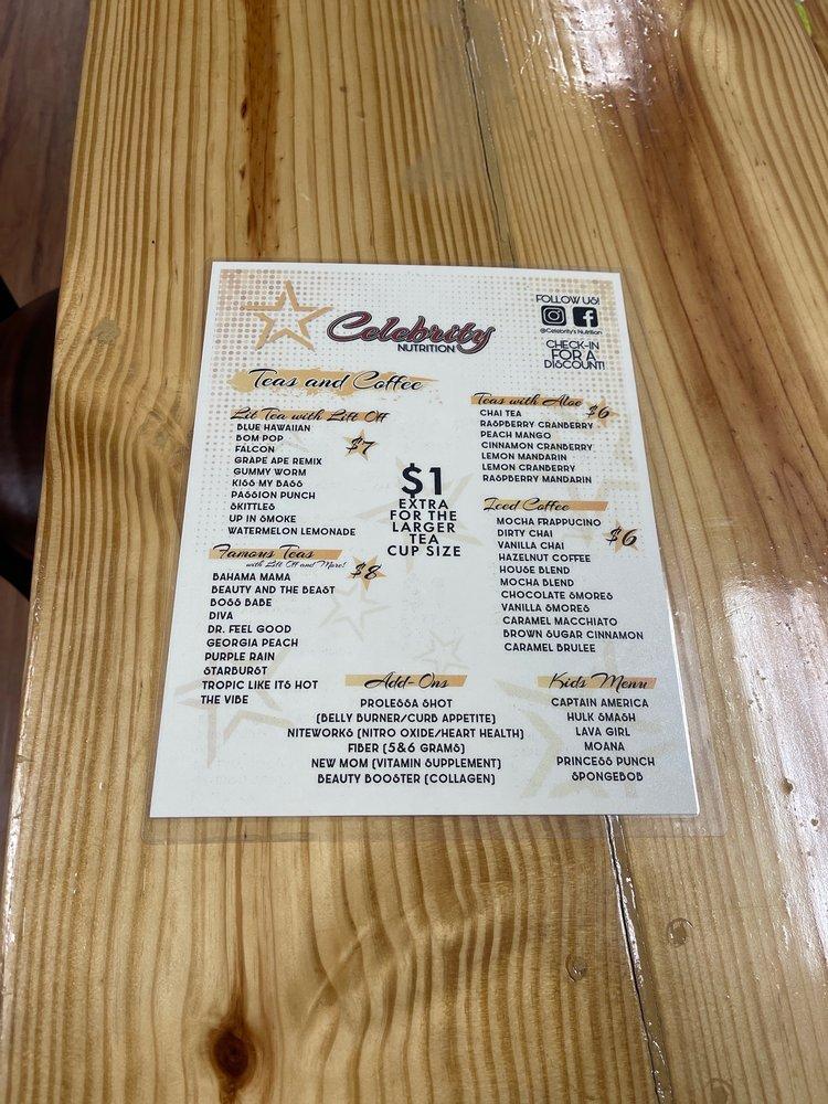 Menu at Celebrity Nutrition pub & bar, Forest Park