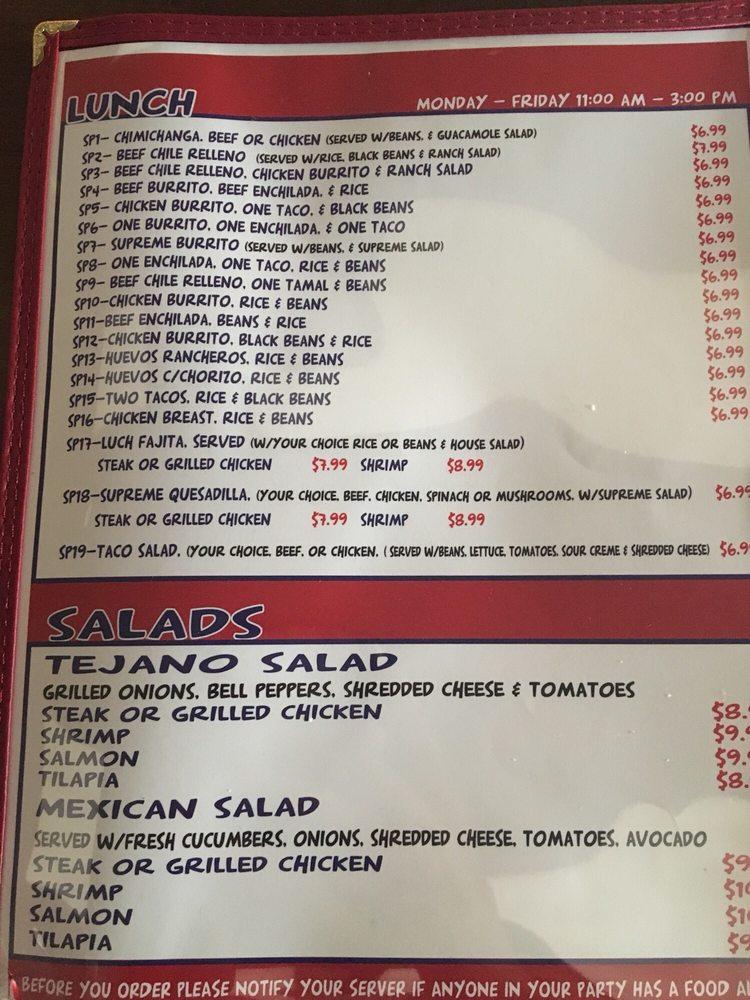 Menu at El Tejano pub & bar, Helena, Co Rd 52