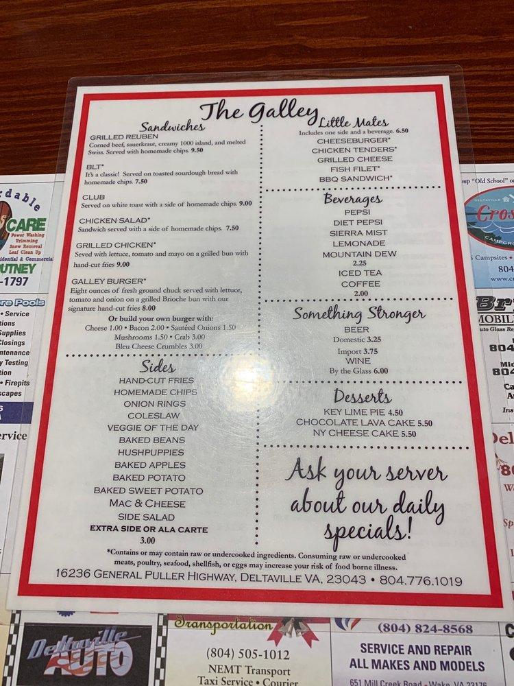 Menu at The Galley restaurant, Deltaville