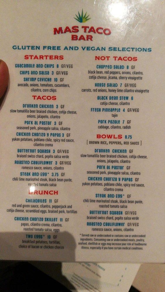 Carta de Mas Taco Bar, Folsom