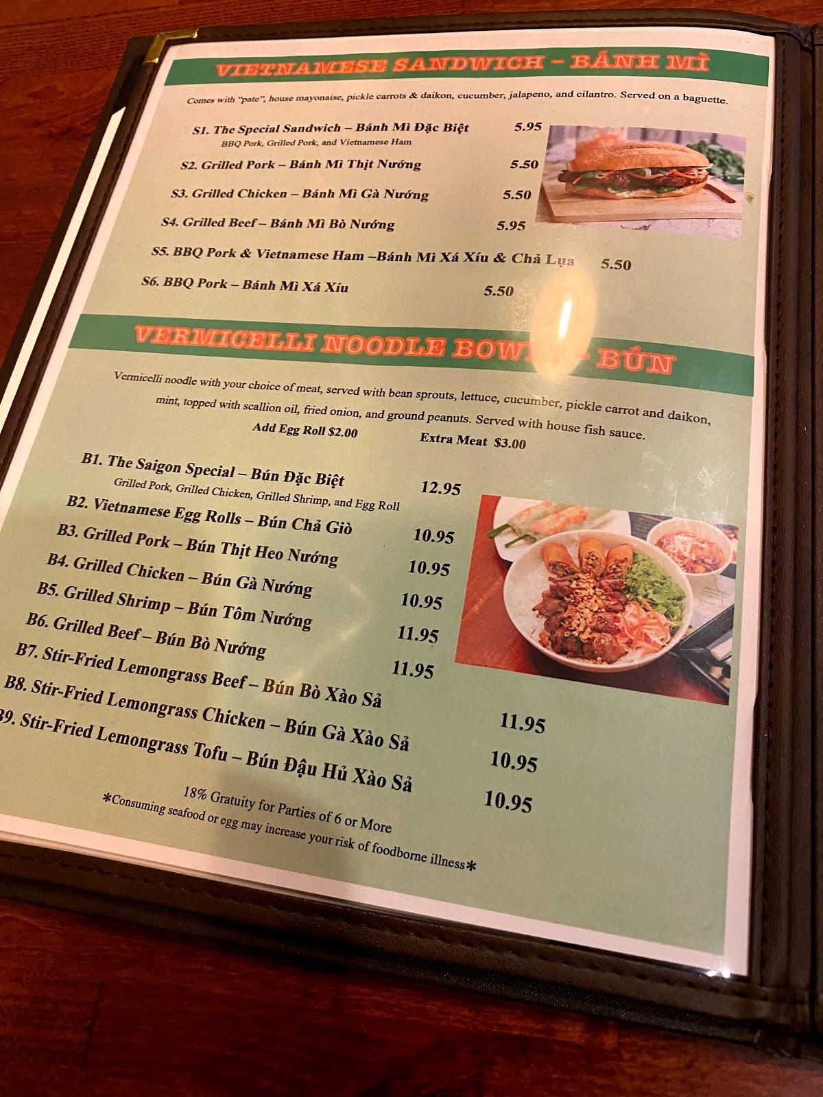Menu at Pho Saigon at Alamo Ranch restaurant, San Antonio, Culebra Rd #104